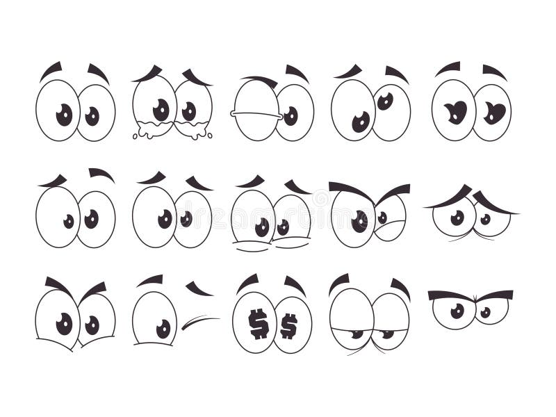 Set Various Comic Eye Expression Character People Human Emotion Design ...
