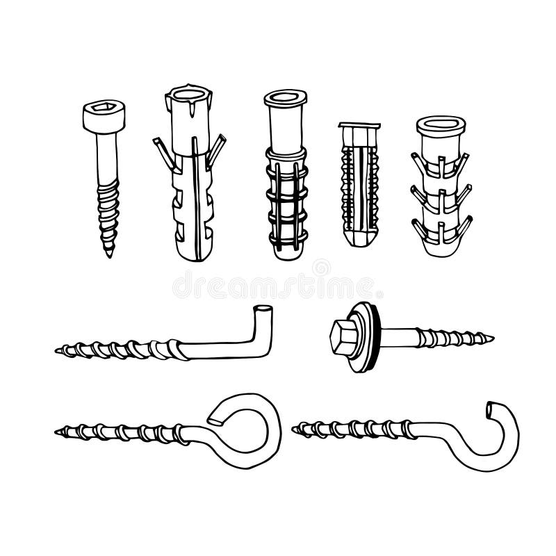 Screws / Nuts / Nails and Wall Plugs Collection - Vector Isometric ...