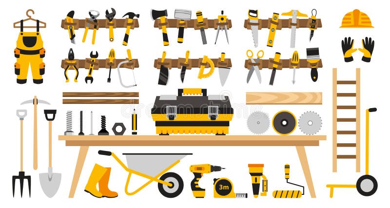 Set of Various Construction Tools Stock Vector - Illustration of ...
