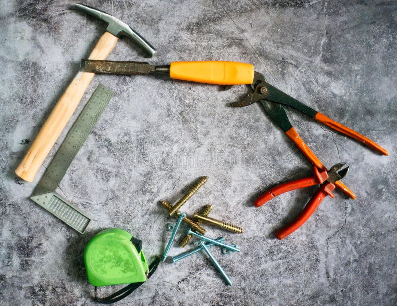 Tools for Home Repair. Work at a Construction Site. Top View Stock ...