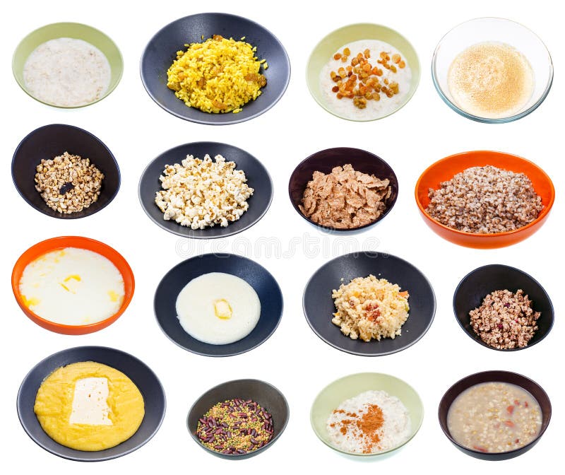 Set of Various Cooked Cereals and Beans Isolated Stock Photo - Image of ...