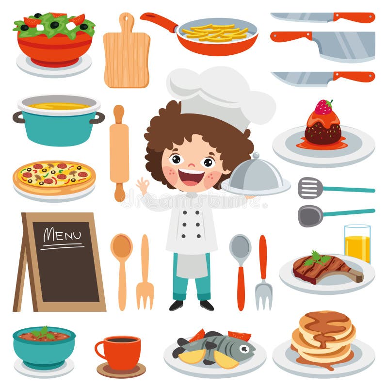 Set of Various Cooking Elements Stock Vector - Illustration of bread ...