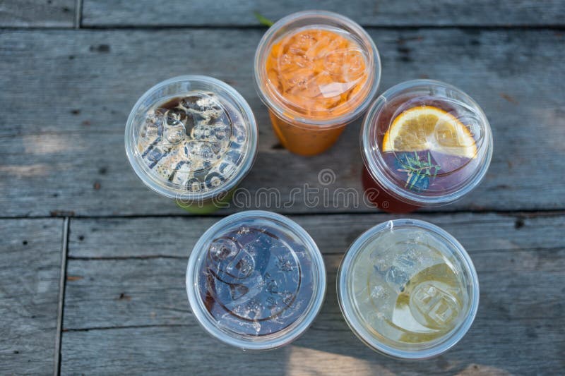 Set of Various Cool Classic Sweet Drink Placed on Table Stock Image ...