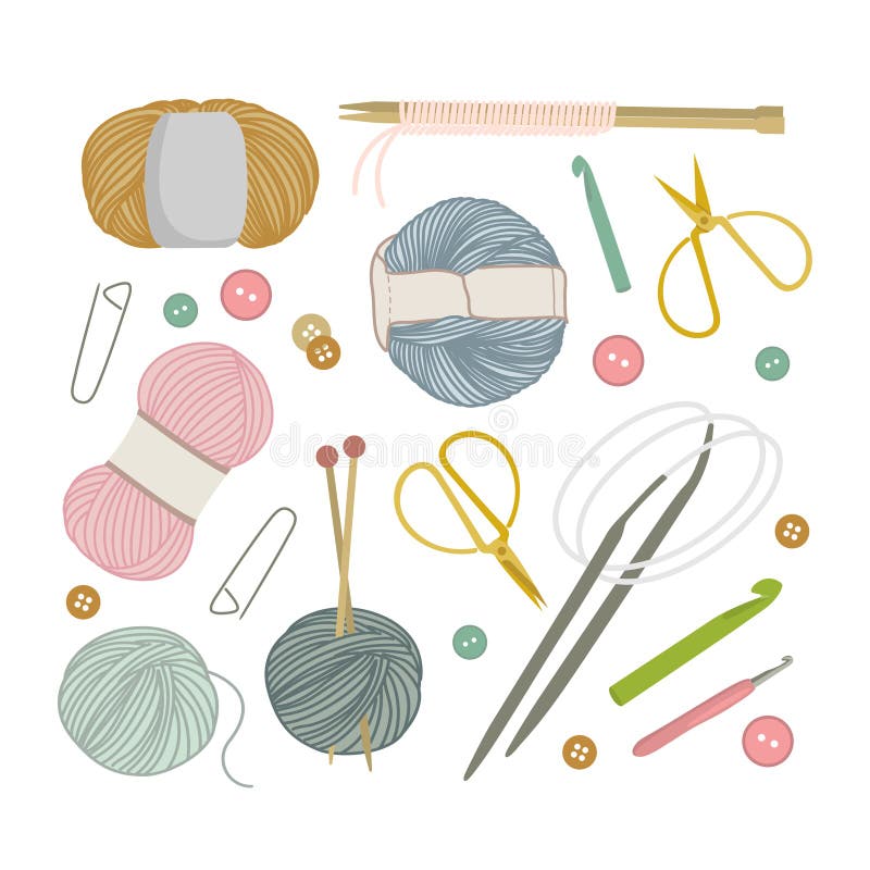A Set of Various Crochet and Knitting Tools Stock Vector - Illustration ...