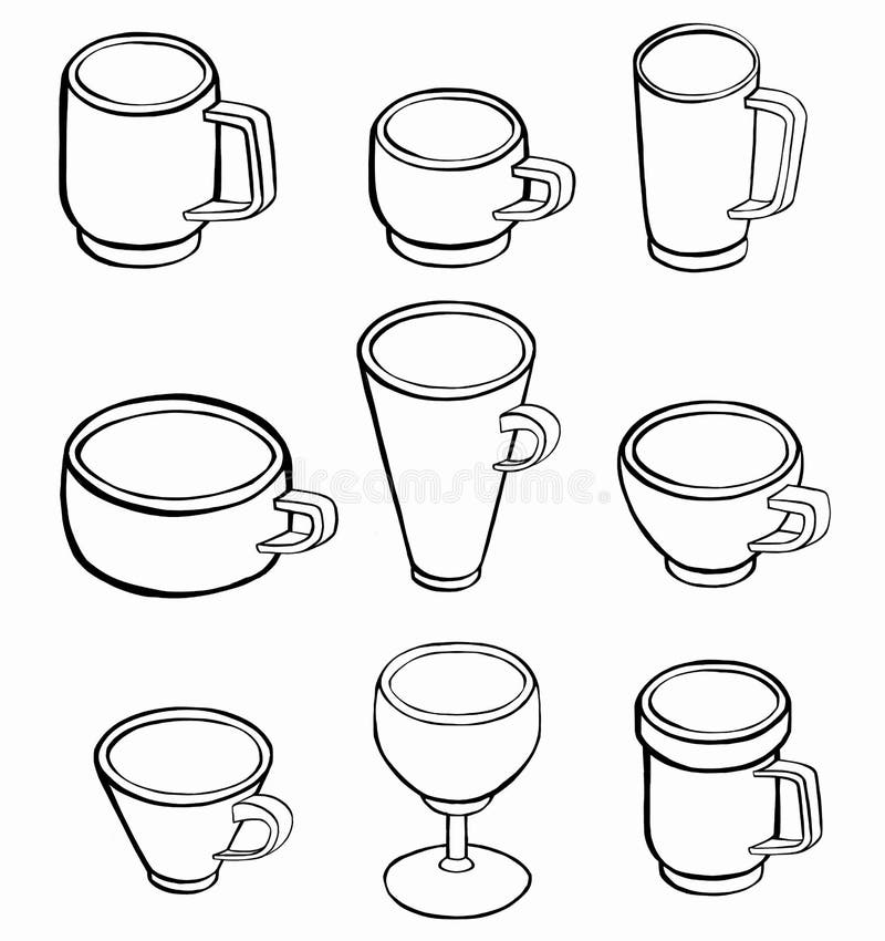 Set of Various Cups with Tea or Coffee. Side View Stock Illustration ...