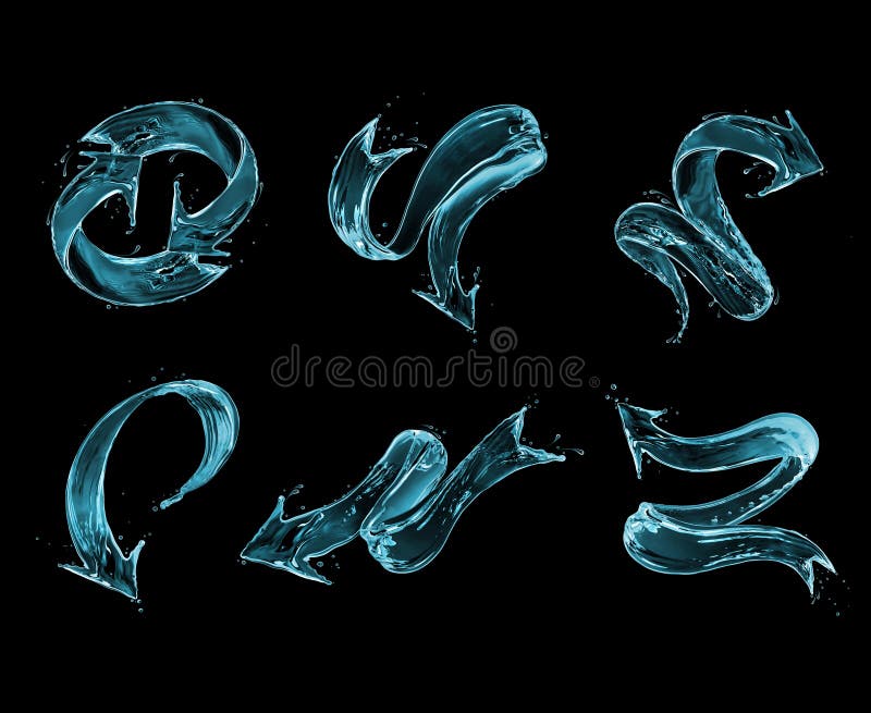 Set of Various Curved Arrows Made of Water Splashes on a Black ...