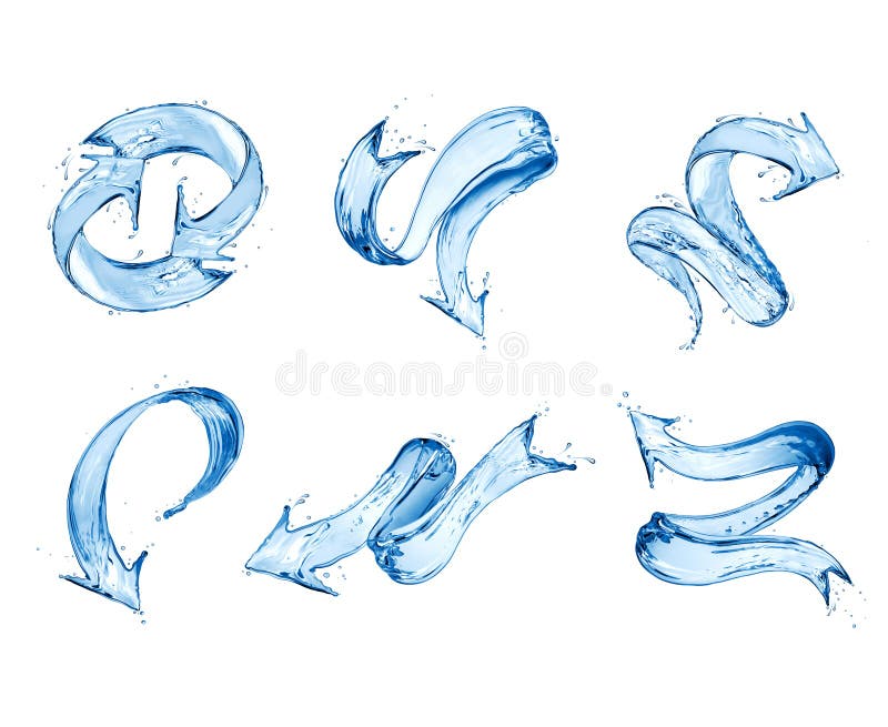 Set of Various Curved Arrows Made of Water Splashes Isolated on a White ...
