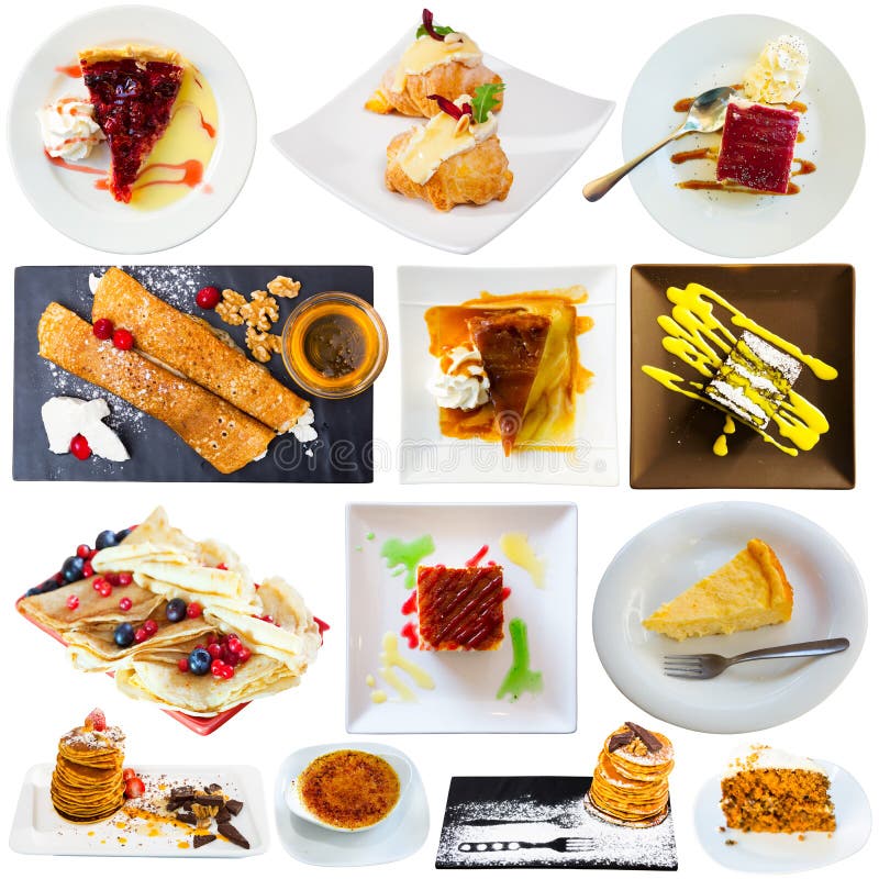 Collage of Desserts on White Background Stock Image - Image of snack ...