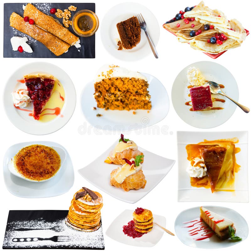 Collage of Desserts on White Background Stock Image - Image of snack ...