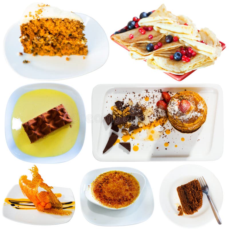 Collage of Desserts on White Background Stock Image - Image of snack ...
