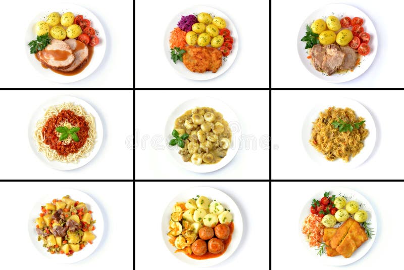Set of different dinners stock image. Image of pasta - 306005967