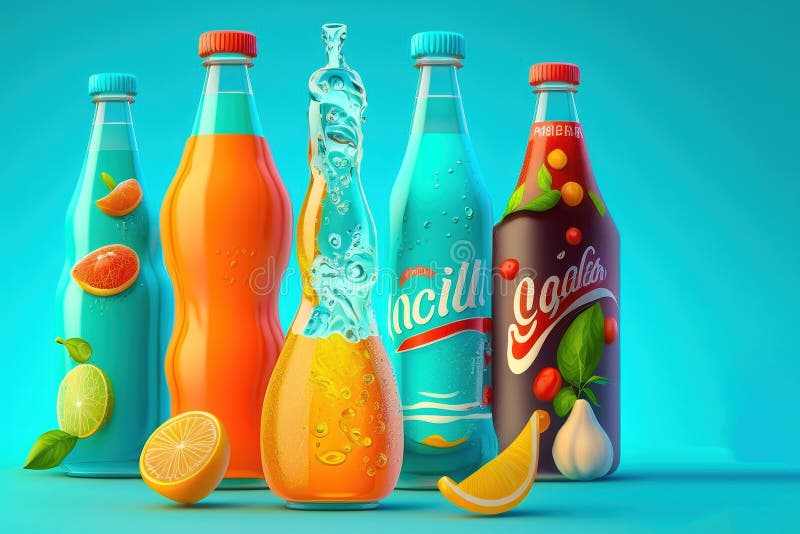 Set of Various Drinks on a Blue Background. Banner Design Stock ...