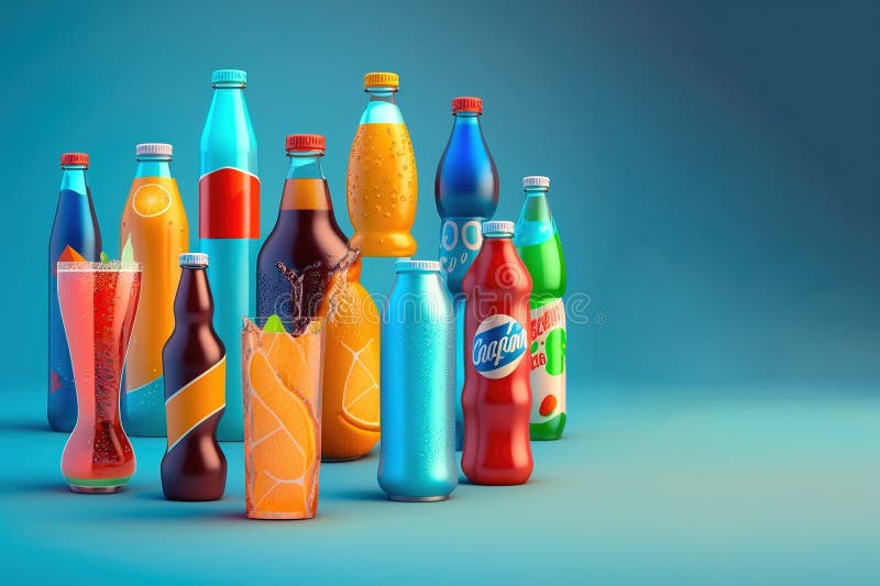 Set of Various Drinks on a Blue Background. Banner Design Stock ...