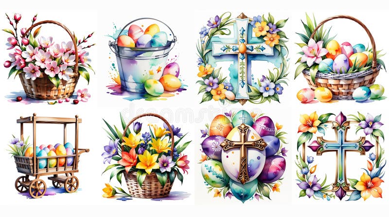 Set of Various Easter Elements on White Background. Generative AI Stock Illustration ...