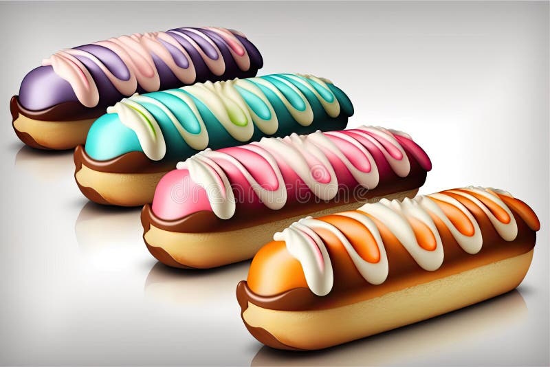 Set of Various Eclair Cakes on a White Background. Generative AI Stock ...