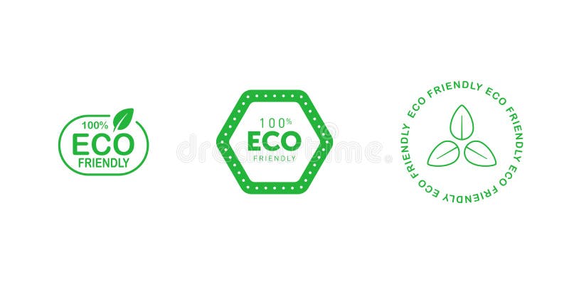 Set of Various Eco Friendly 100 Percent Green Badges with Tree Leaf ...