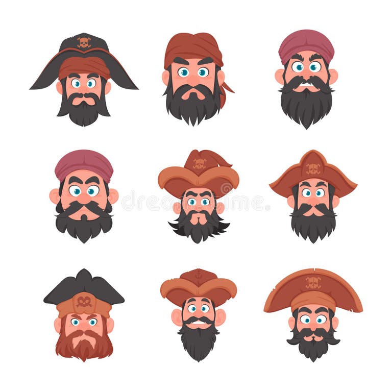 Set of Various Faces of Pirates and Robbers. Cartoon Style Stock Vector ...