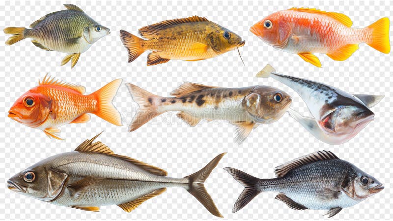 Set of various fish stock photo. Illustration of pack - 341489386