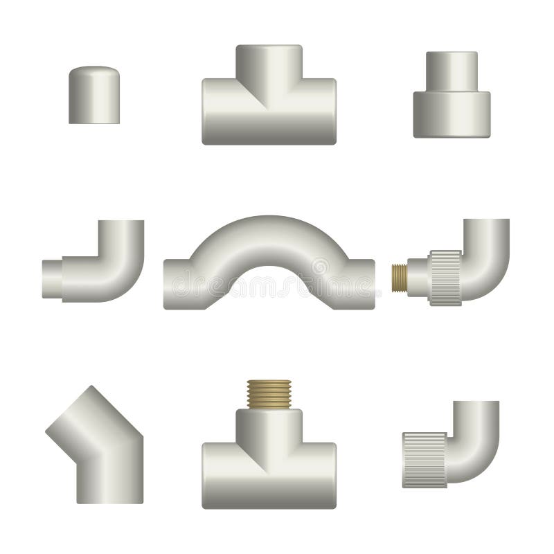 Set of Fittings and Connections for Plastic Pipes, Vector Illustration ...