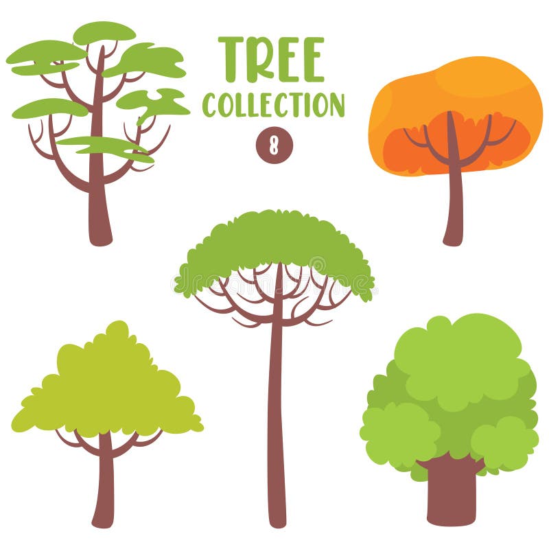 Set of Various Flat Trees stock vector. Illustration of diversity ...