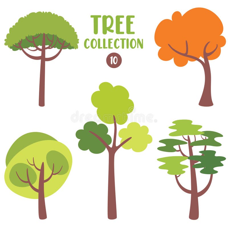 Set of Various Flat Trees stock vector. Illustration of ecology - 218464342