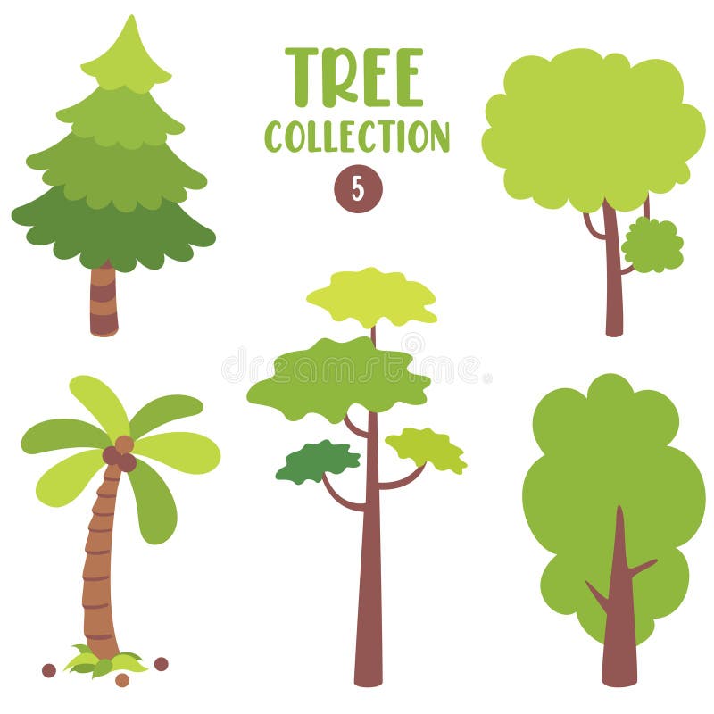 Set of Various Flat Trees stock vector. Illustration of drawing - 218464452