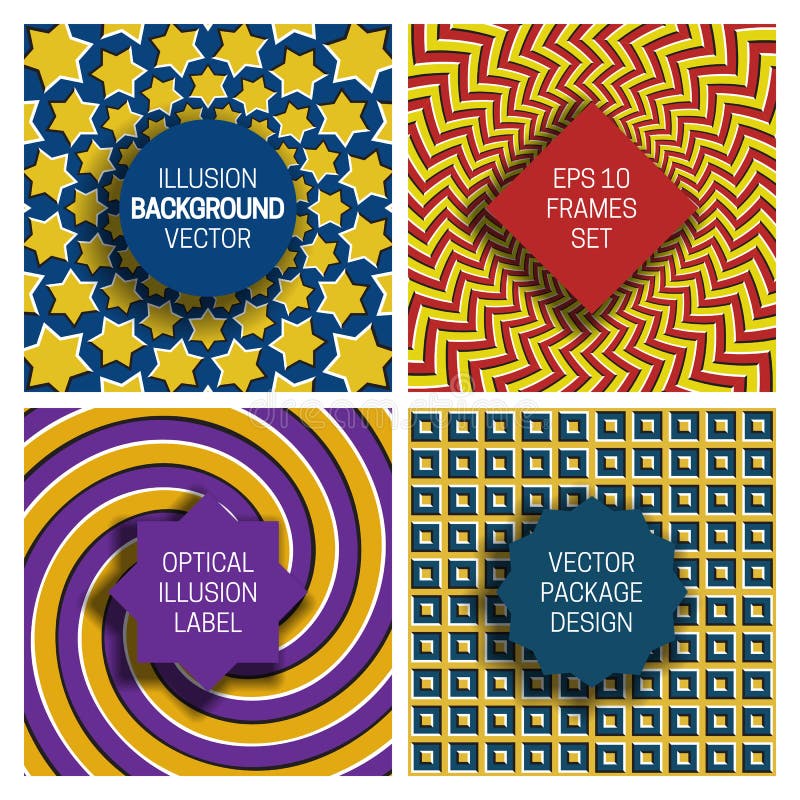 Set of Various Frames on Optical Illusion Backgrounds. Trendy Labels ...