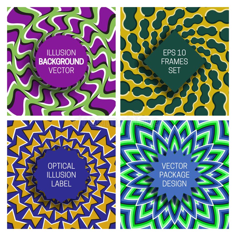 Set of Various Frames on Optical Illusion Backgrounds. Trendy Labels ...