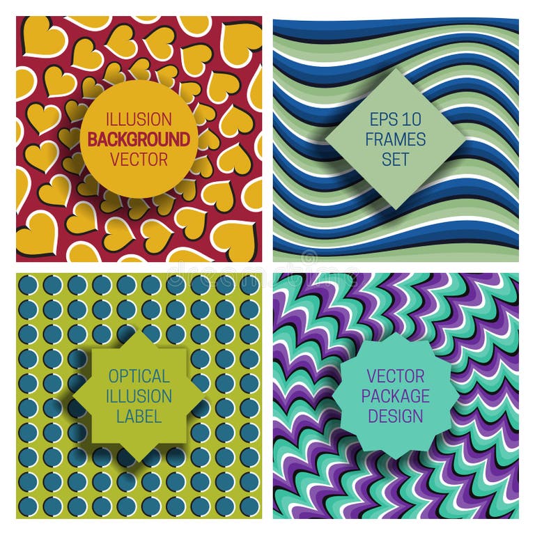 Set of Various Frames on Optical Illusion Backgrounds. Trendy Labels ...