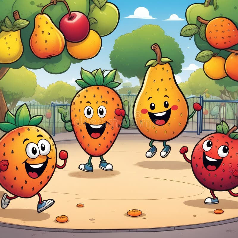 Set of Various Funny Cartoon Fruits Stock Illustration - Illustration ...