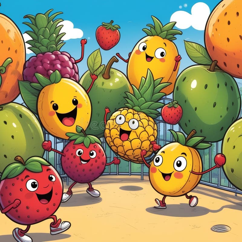 Set of Various Funny Cartoon Fruits Stock Photo - Image of cartoon ...