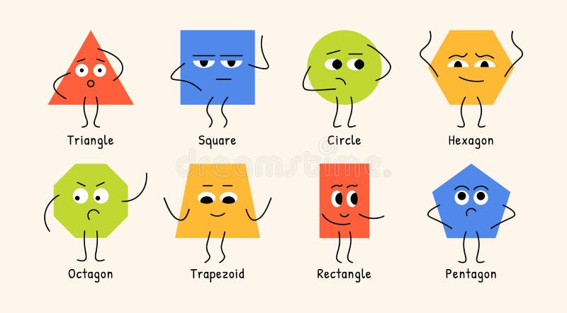 Set of Various Geometric Shapes. Basic Geometry Figures with Face ...