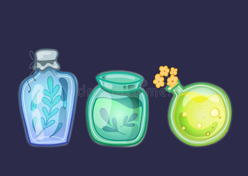 Set of Various Magical Potions, Poisons and Antidotes. Alchemy and ...