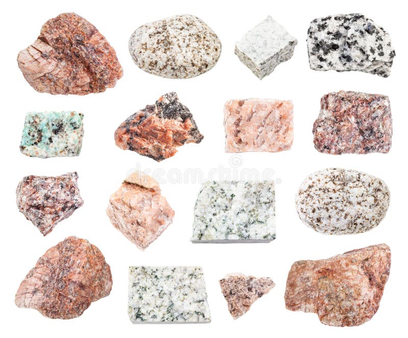 Set of Various Granite Rocks Isolated on White Stock Image - Image of ...