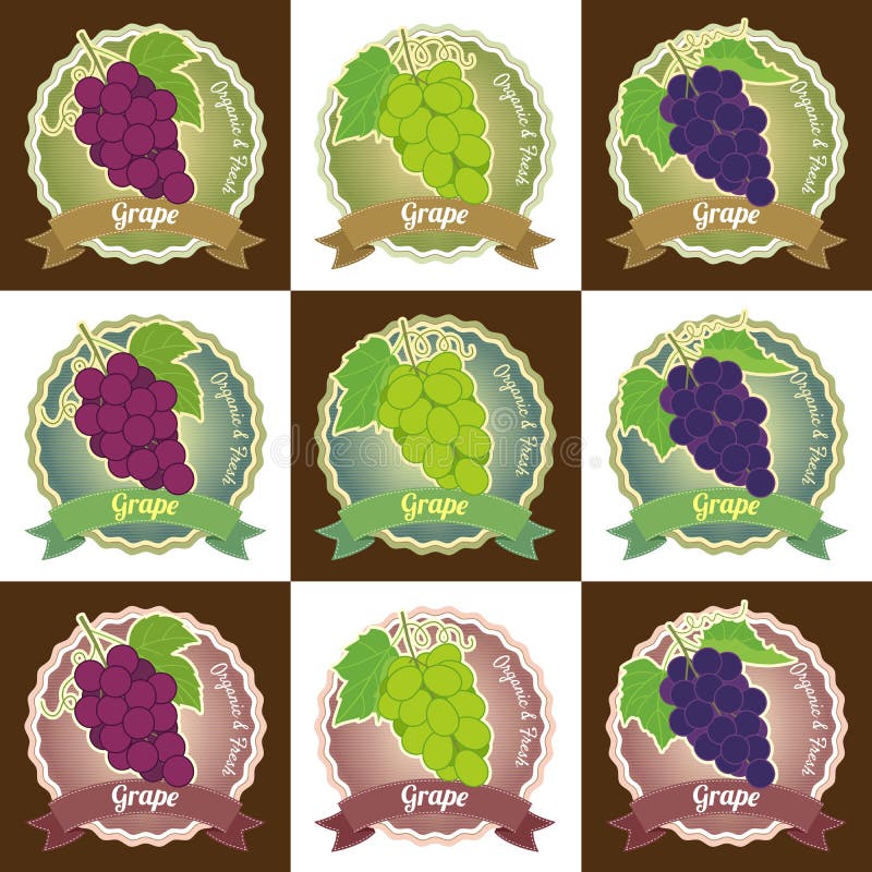 Set of Various Grape Fruit Tag Label Badge Sticker and Logo Design in ...