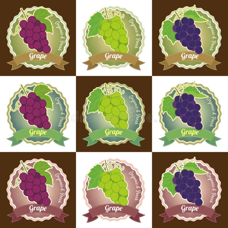 Set of Various Grape Fruit Tag Label Badge Sticker and Logo Design in ...