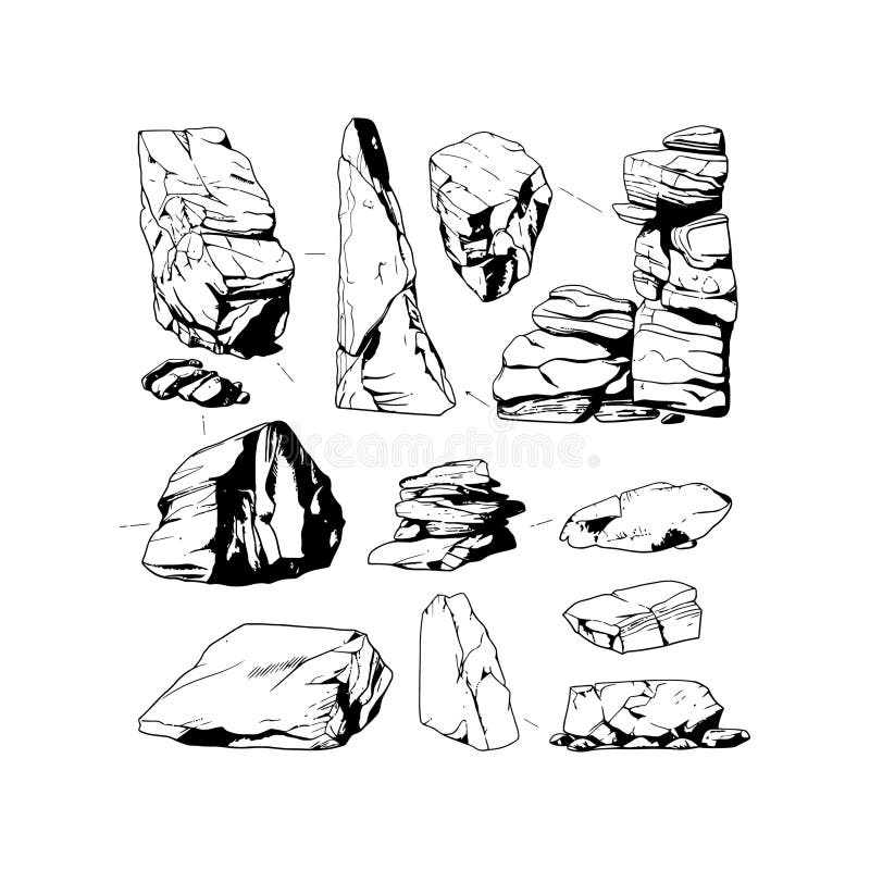 Set of Various Hand-drawn Rock Formations. Vector Illustration Design ...