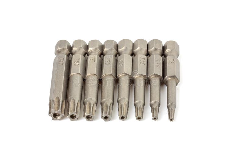 Set of Various Hexagonal Star Bits for Screwdriver on a White ...