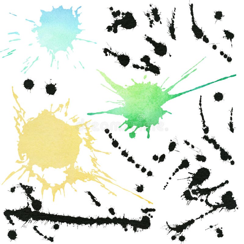 Set of Various Ink Splatter Stock Illustration - Illustration of ...