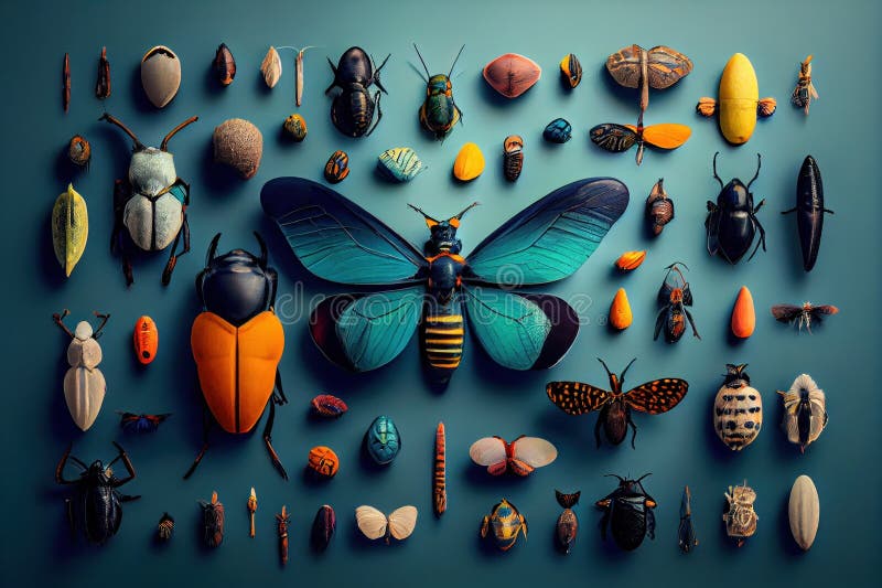 Set of Various Insects on a Dark Background. Generative AI Stock ...