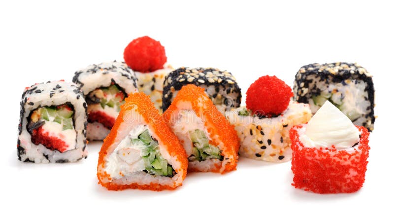 Set Various Japanese Fusion Rolls Isolated Stock Photos - Free ...