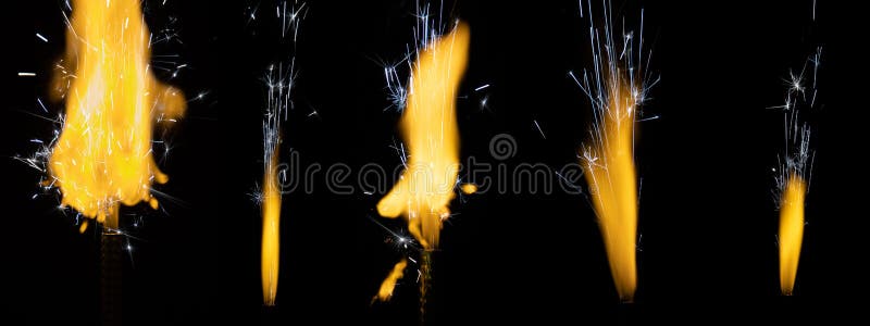 Set of Various Jet Fire with Sparks on Black Background for Overlay ...