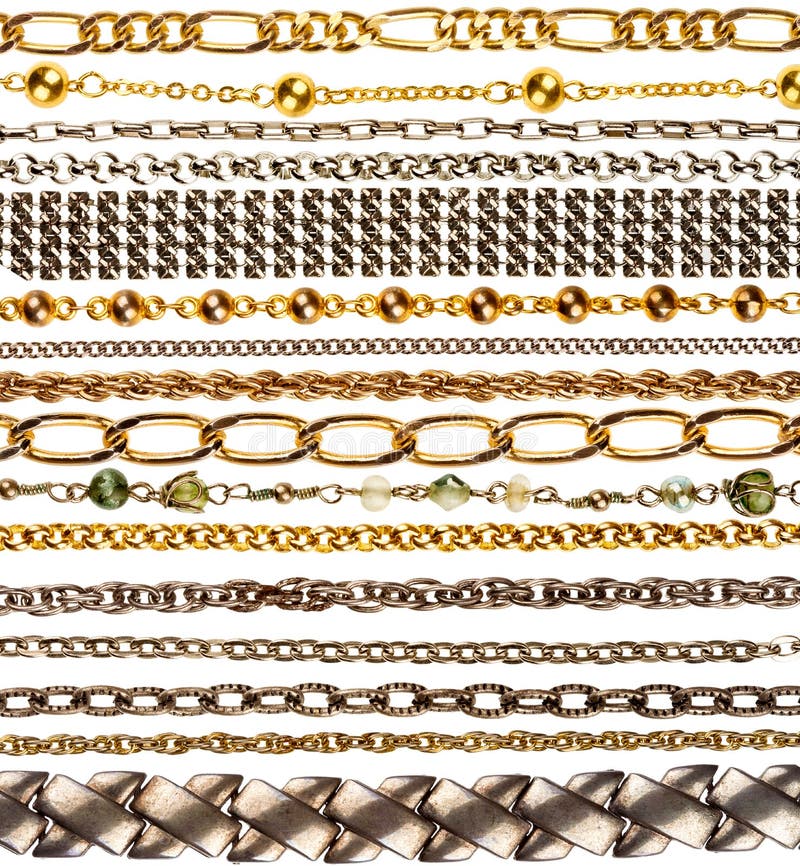 Set of Various Jewelry Chains Stock Photo - Image of decoration, brass ...