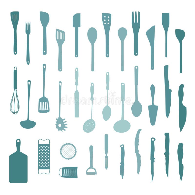 Set of Various Kitchen Tools Stock Vector - Illustration of ladle ...