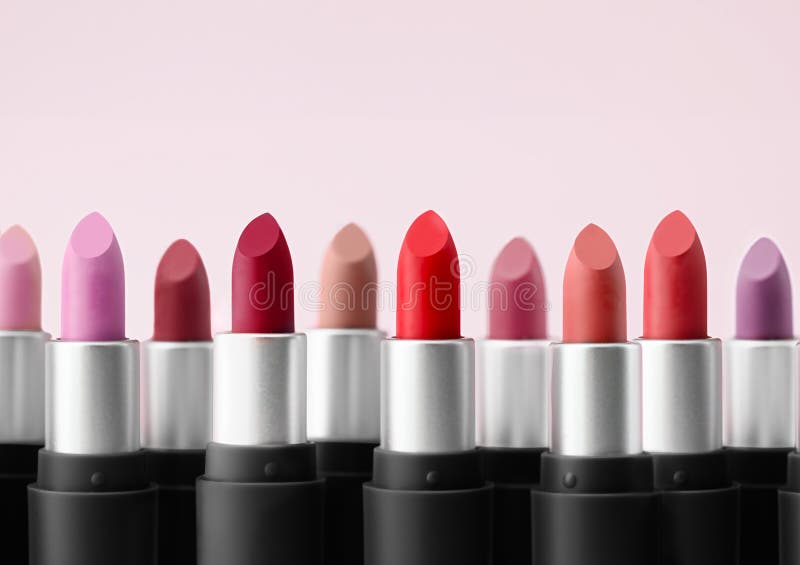 Set of Various Lipstick in a Row Front View Stock Image - Image of copy ...