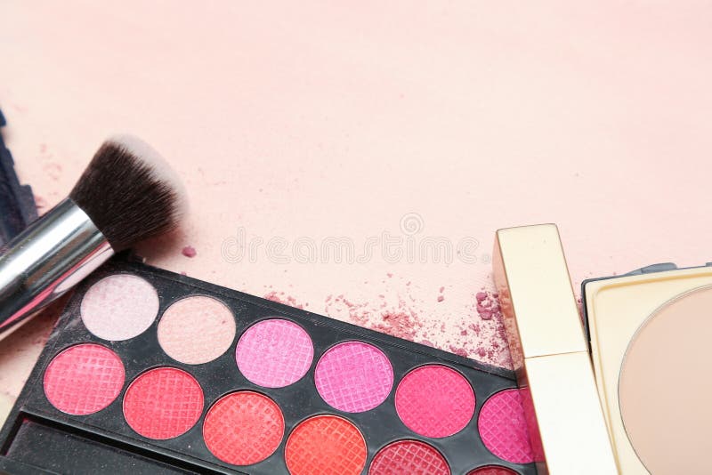 Set Of Various Makeup Products In Pink Tone Stock Image - Image of ...
