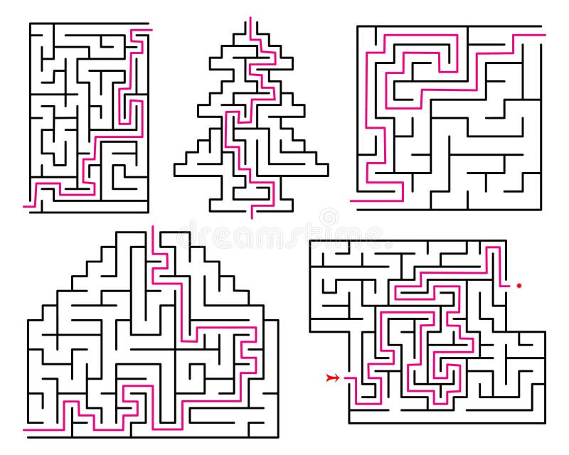 Set of Various Mazes. Templates for Puzzles and Education Games Stock ...