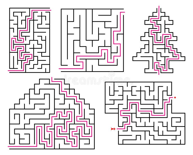 Set of Various Mazes. Templates for Puzzles and Education Games Stock ...