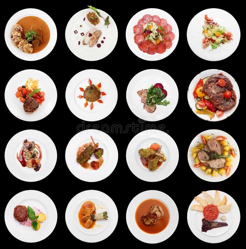 Set of Various Meat Dishes Shot from Above, Isolated Stock Photo ...