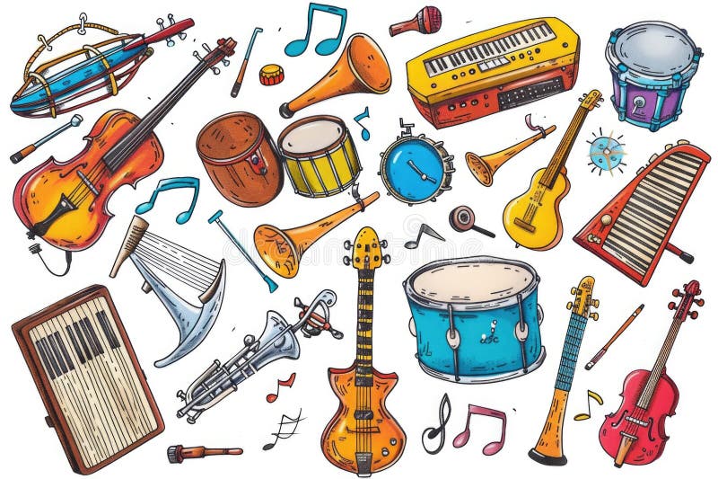 A Set of Various Musical Instruments on Display or Storage Stock Photo ...
